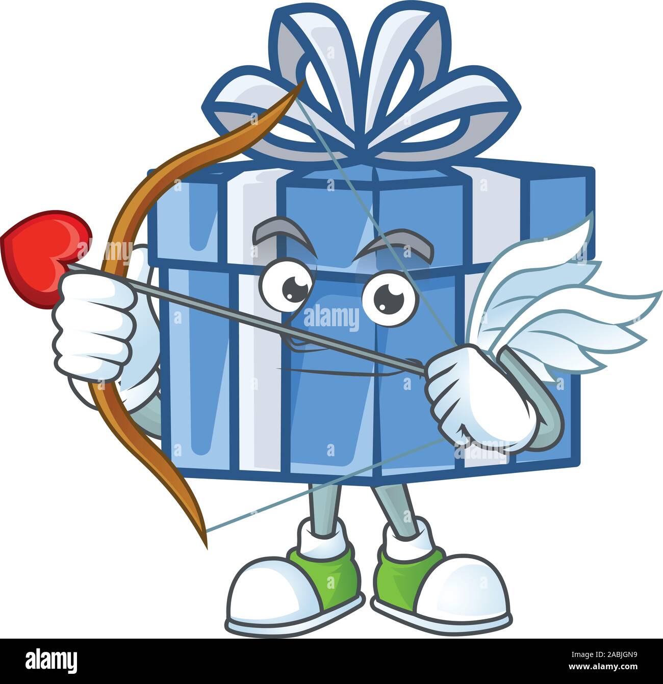 Cute blue gift box Cupid cartoon character with arrow and wings Stock ...