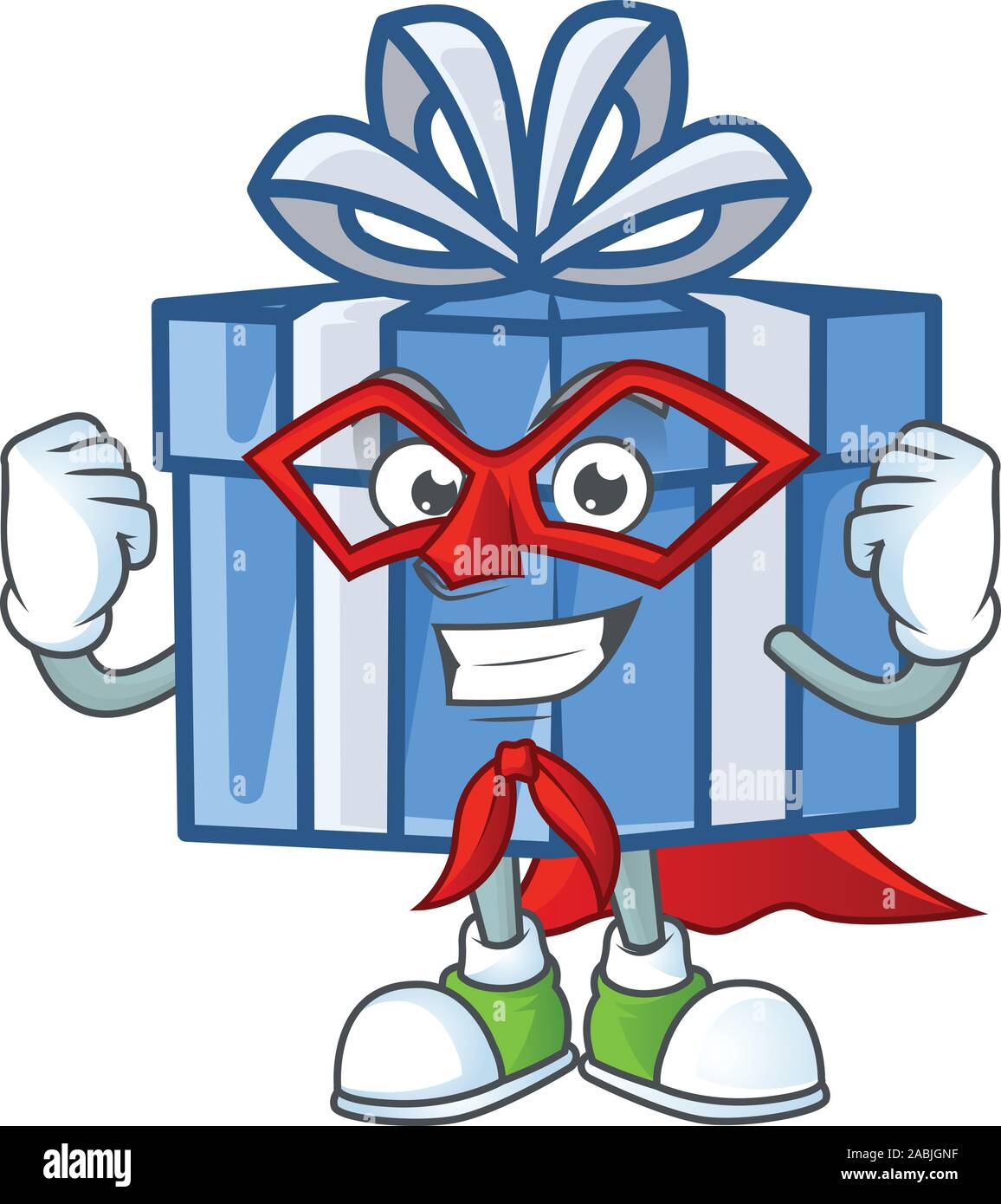 A cartoon of blue gift box wearing costume of Super hero Stock Vector ...