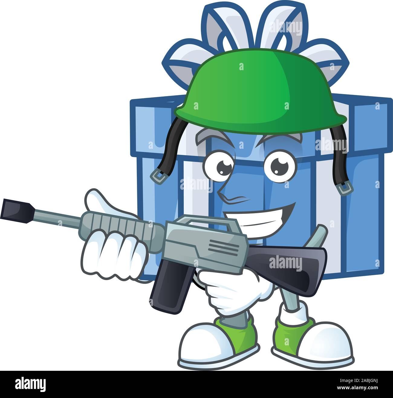 A cartoon style of blue gift box Army with machine gun Stock Vector ...