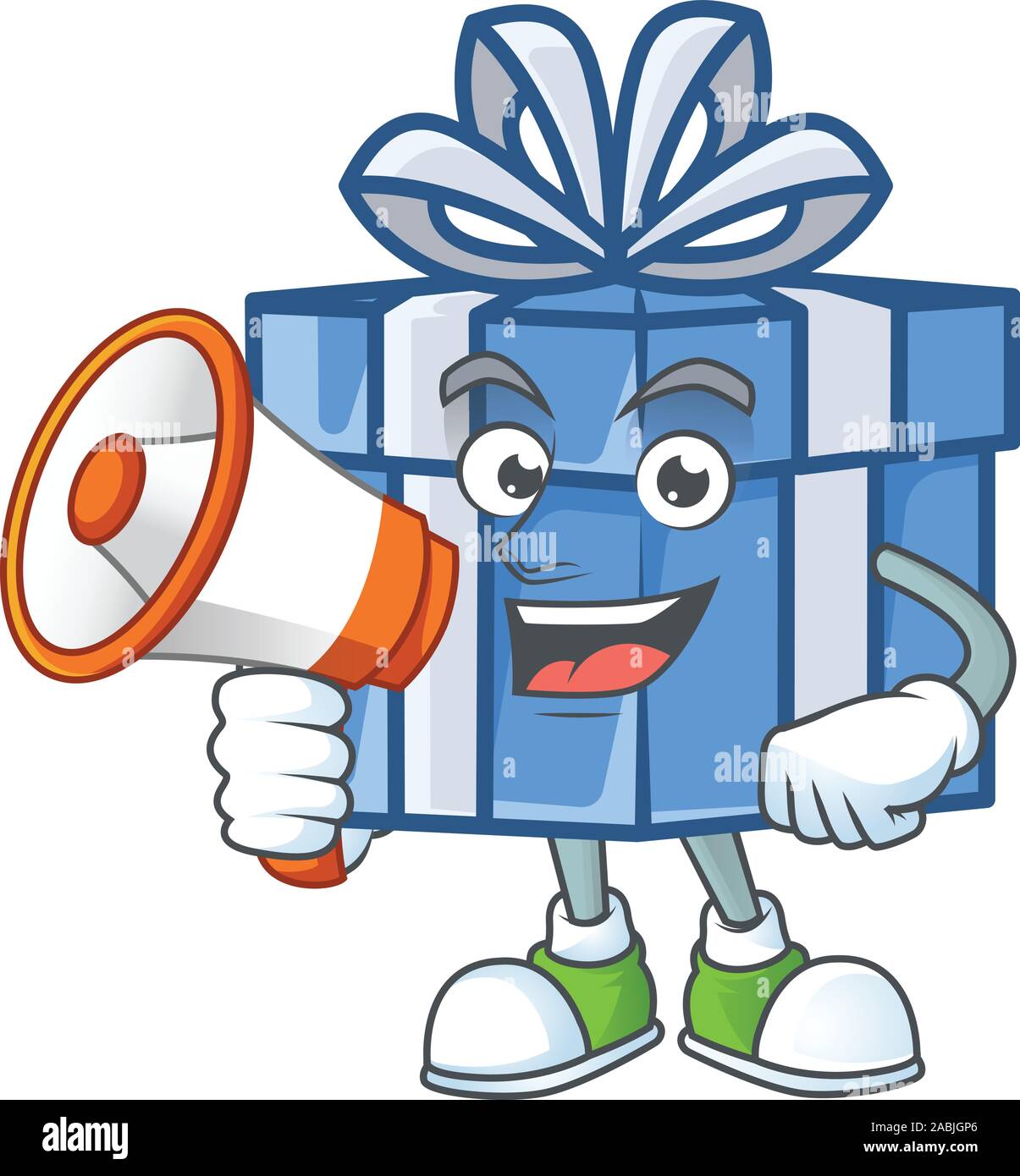 Funny cartoon style of blue gift box with megaphone Stock Vector Image ...