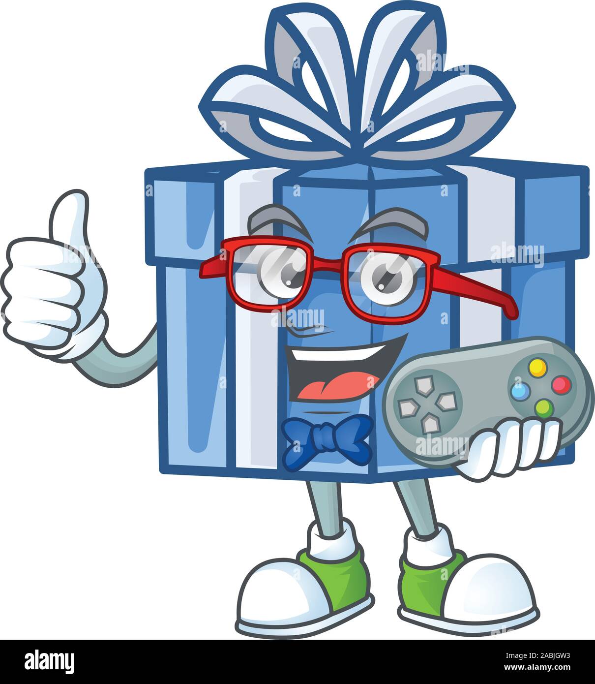 cute geek gamer blue gift box cartoon character style Stock Vector ...