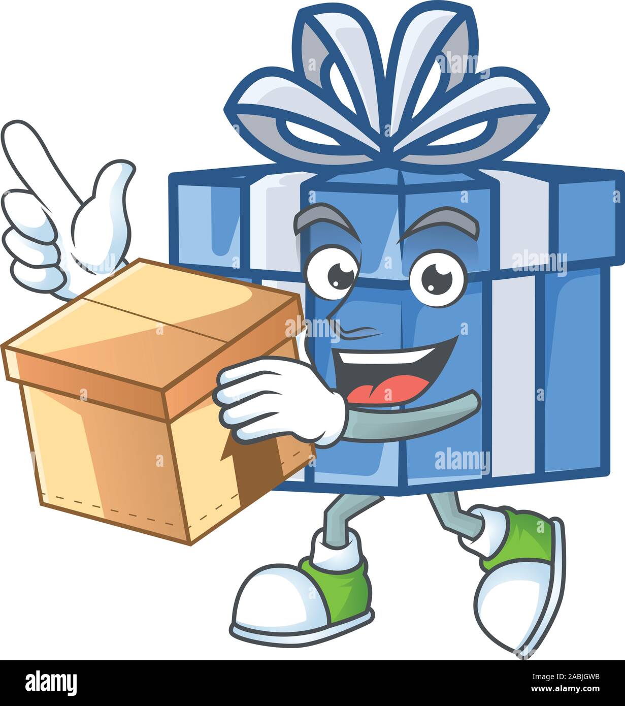 With box Super Funny blue gift box cartoon character style Stock Vector ...