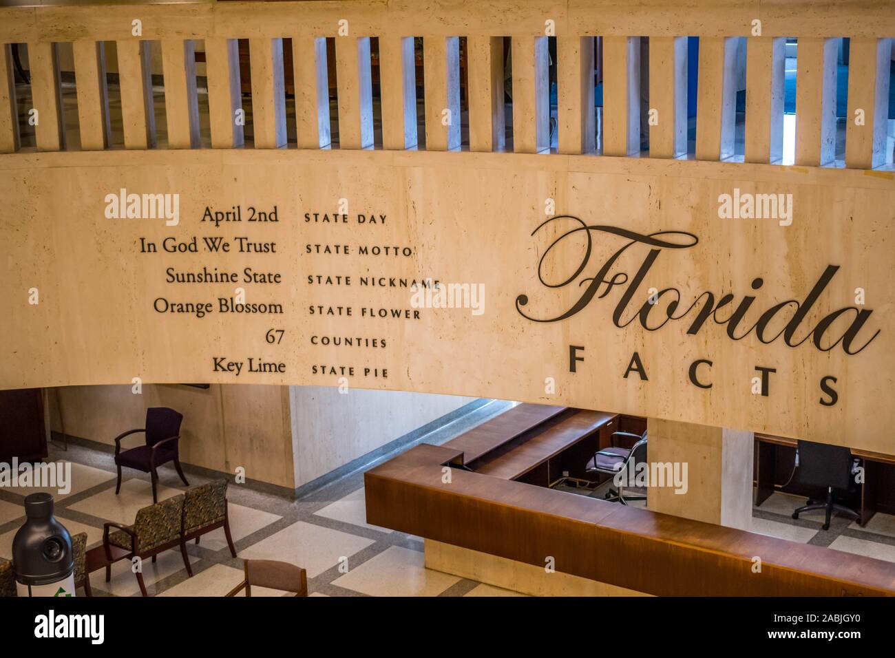 Tallahassee, FL, USA - Feb 15, 2019: The large hallways of the inside ...