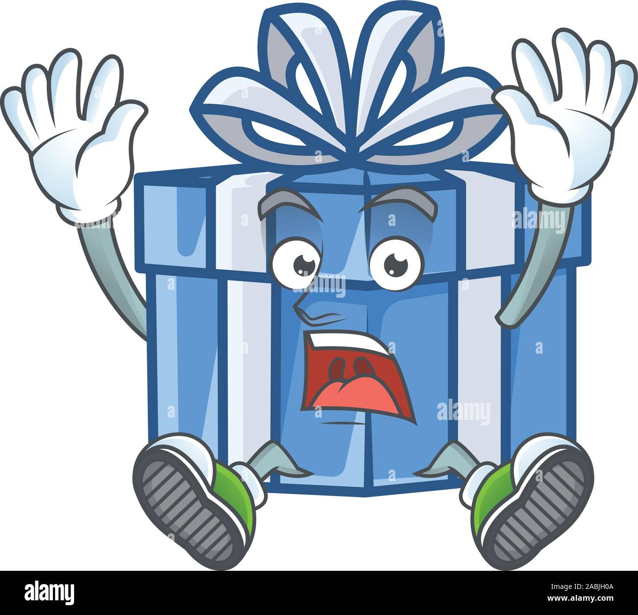 cute blue gift box cartoon character style with shocking gesture Stock ...