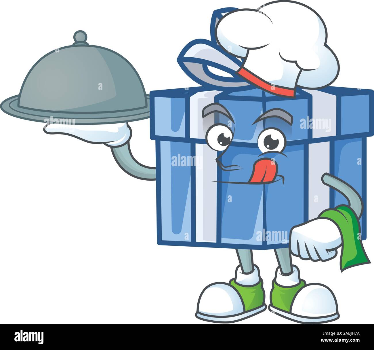 smiling blue gift box as a Chef with food cartoon style design Stock ...