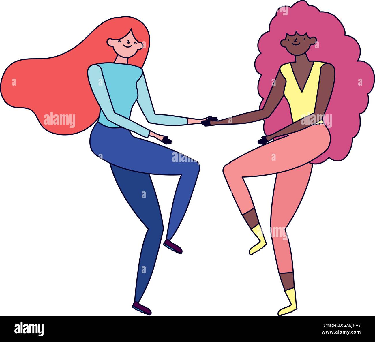 two women together friends characters vector illustration Stock Vector ...