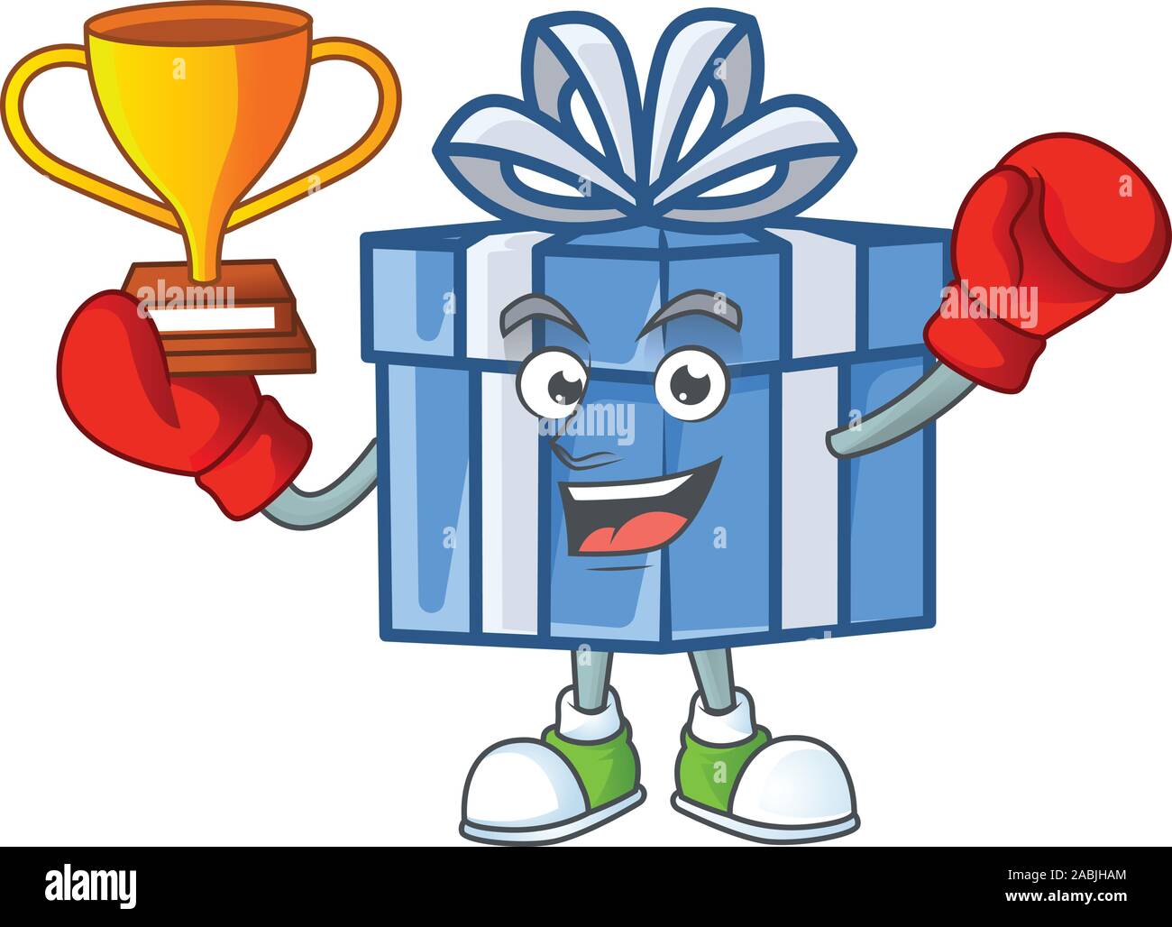 Super cool Boxing winner blue gift box in mascot cartoon style Stock ...