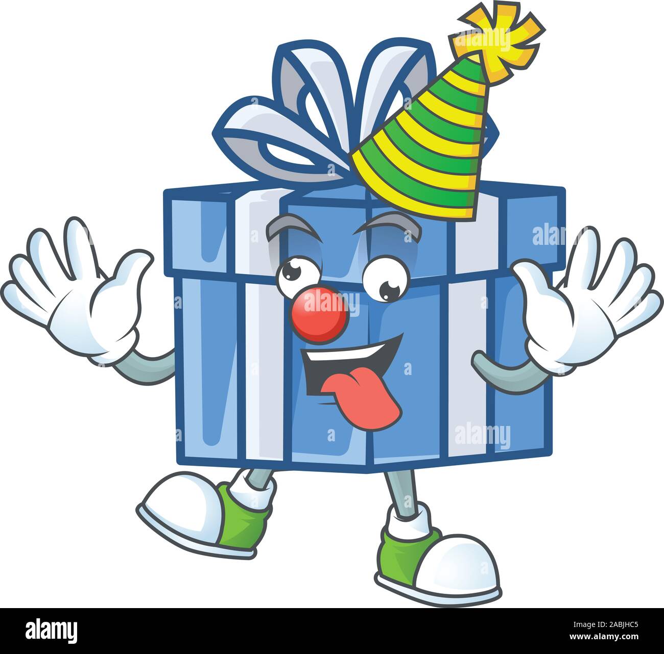 Cute Clown blue gift box placed on cartoon character style design Stock ...