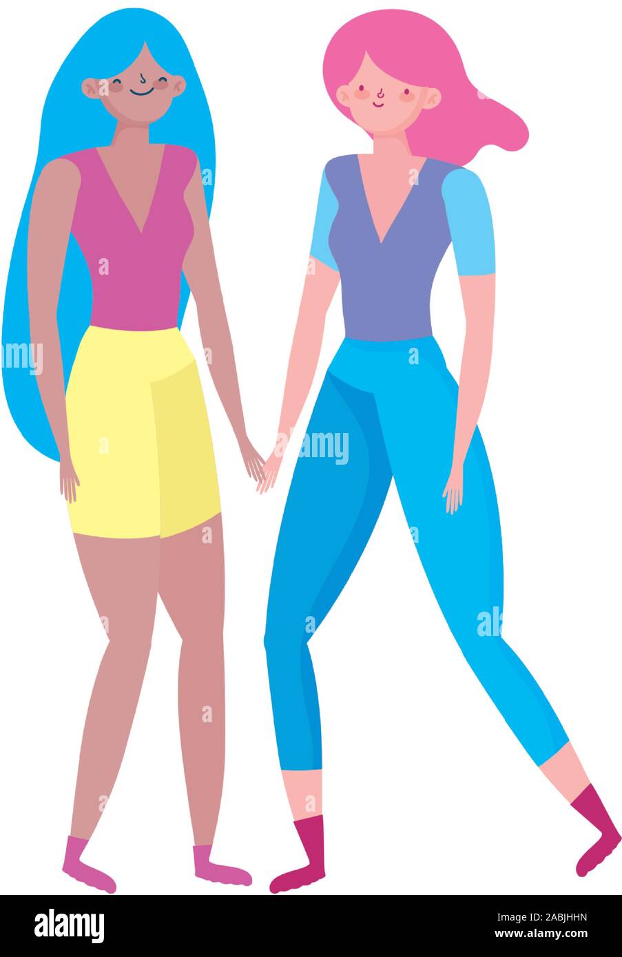 two women together friends characters vector illustration Stock Vector ...