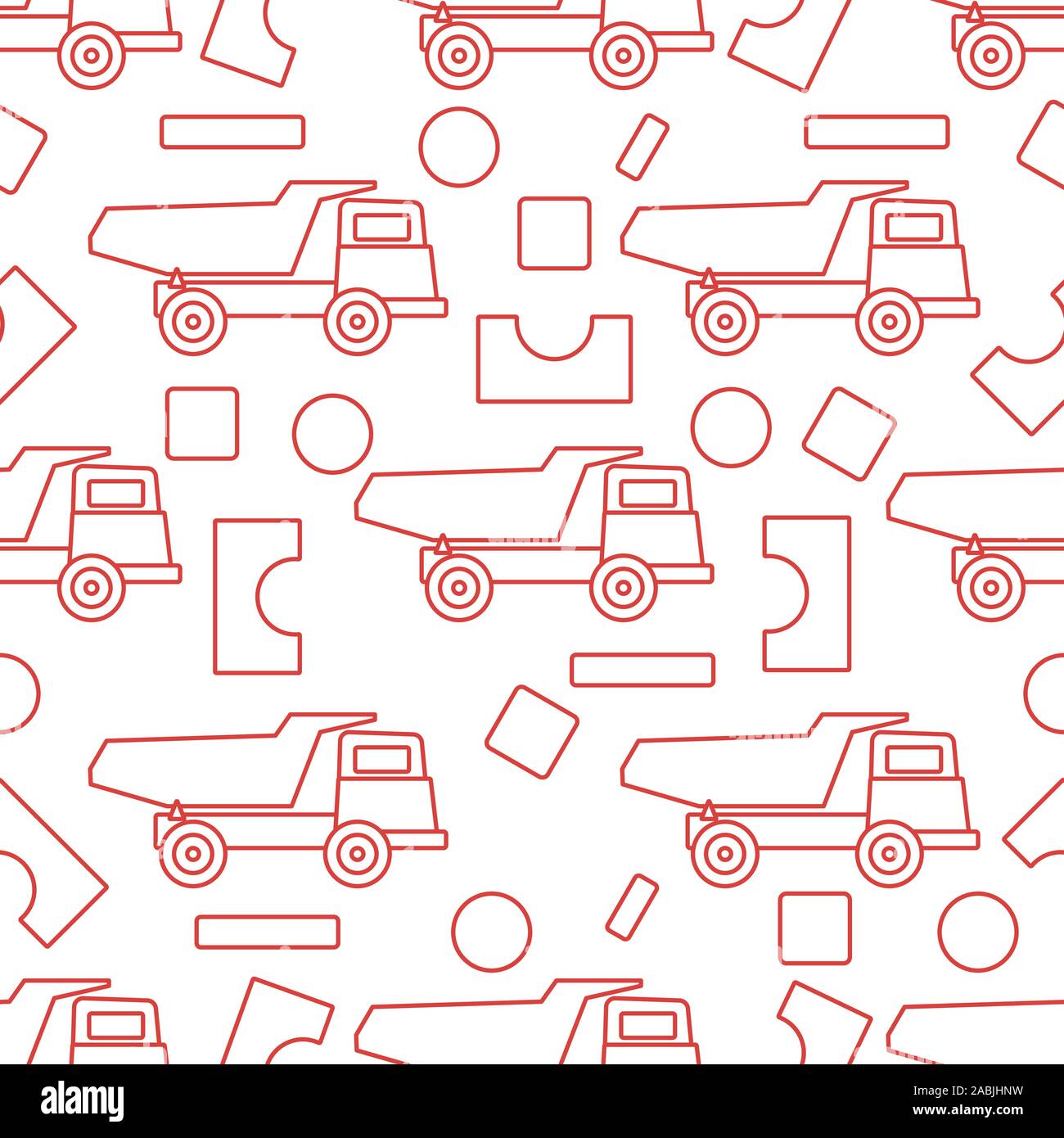 Vector seamless pattern with kid toys. Dump truck, cubes, blocks for ...