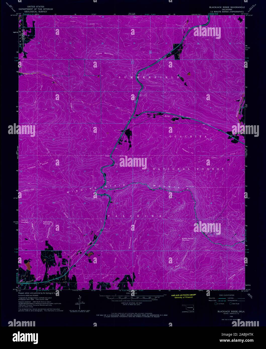 USGS TOPO Map Oklahoma OK Blackjack Ridge 705442 1966 24000 Inverted ...
