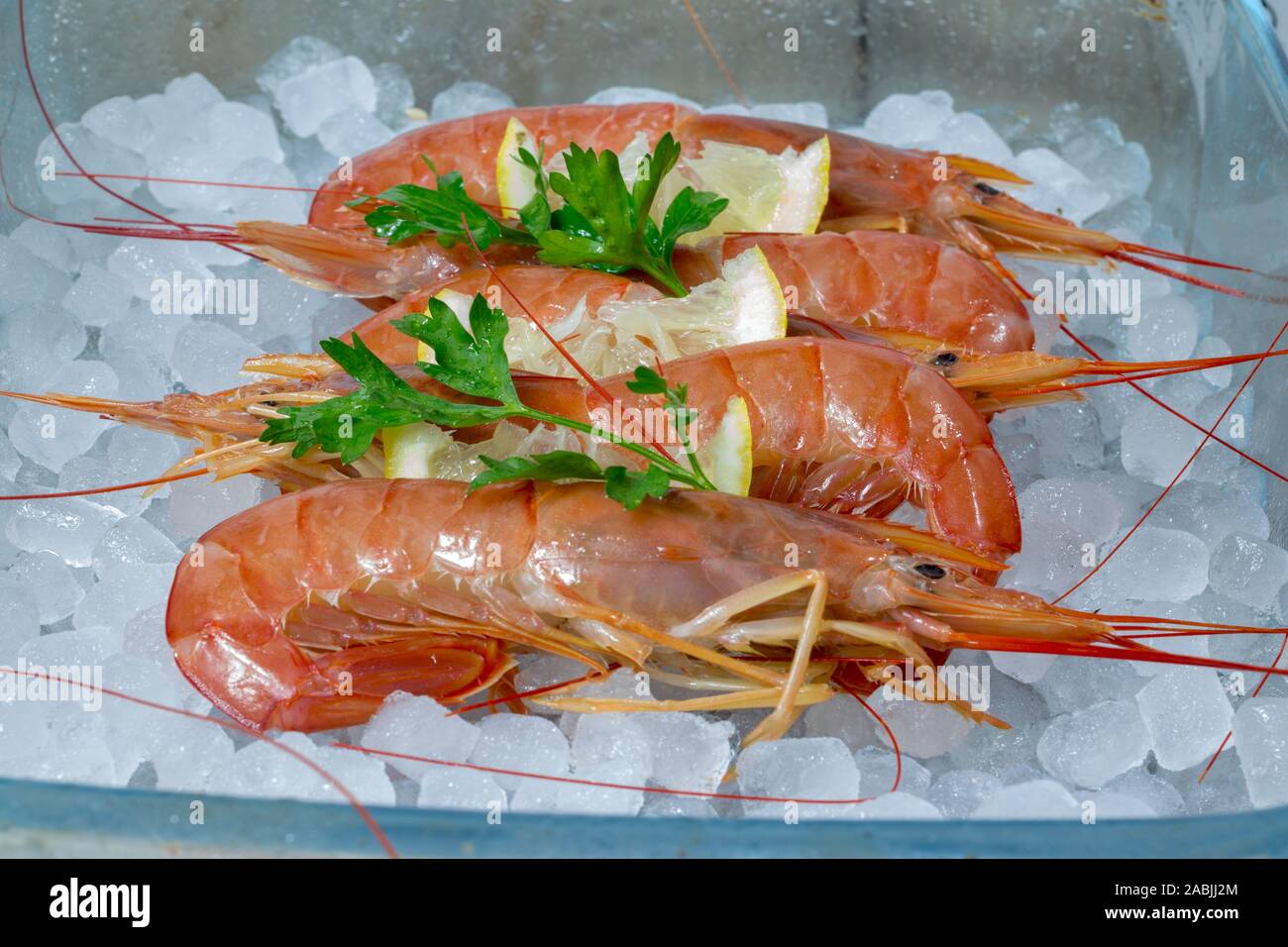 fresh prawn prepared for cooking with lemon Stock Photo - Alamy