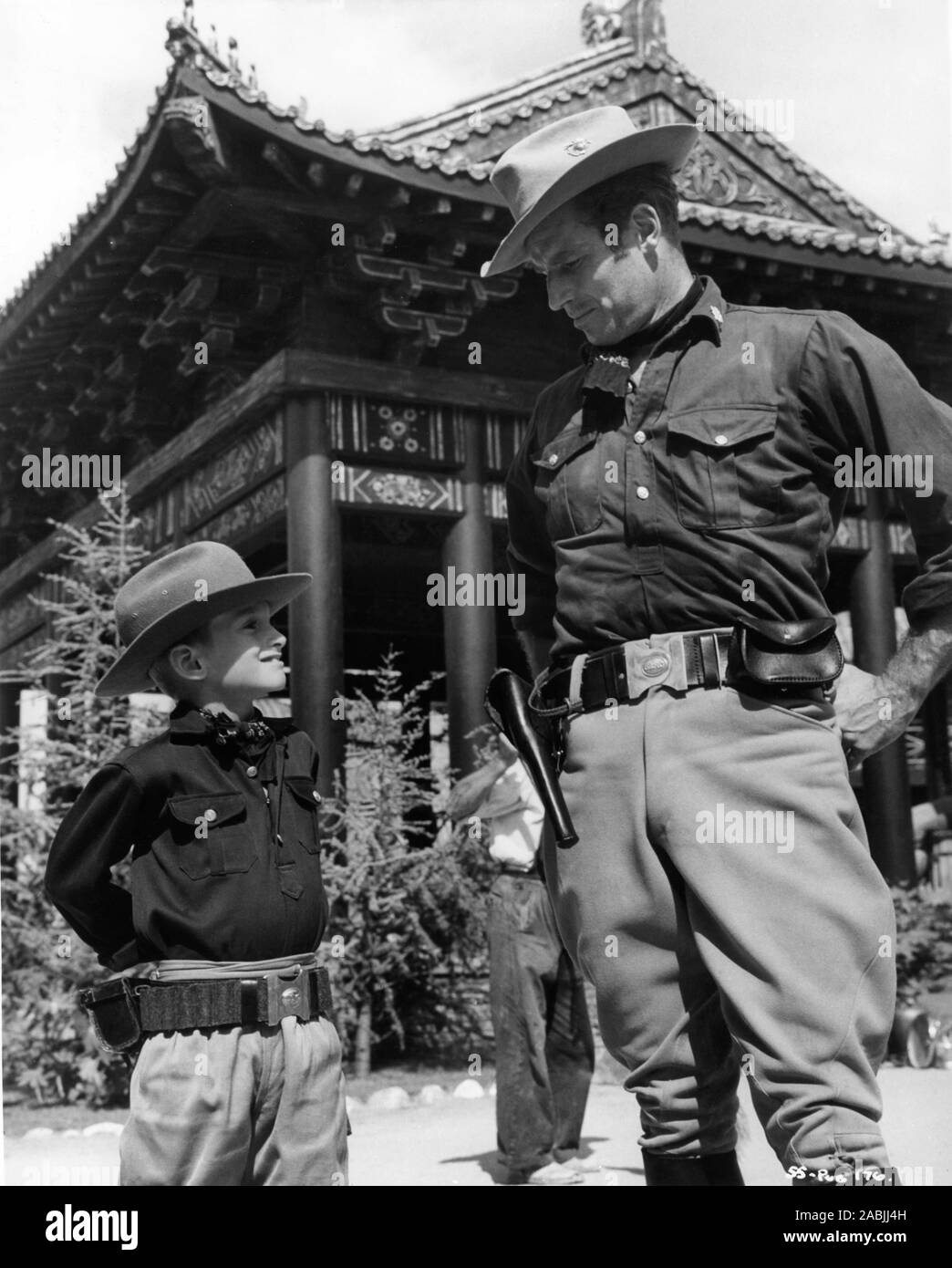 CHARLTON HESTON in costume as Major Matt Lewis with his son FRASER ...