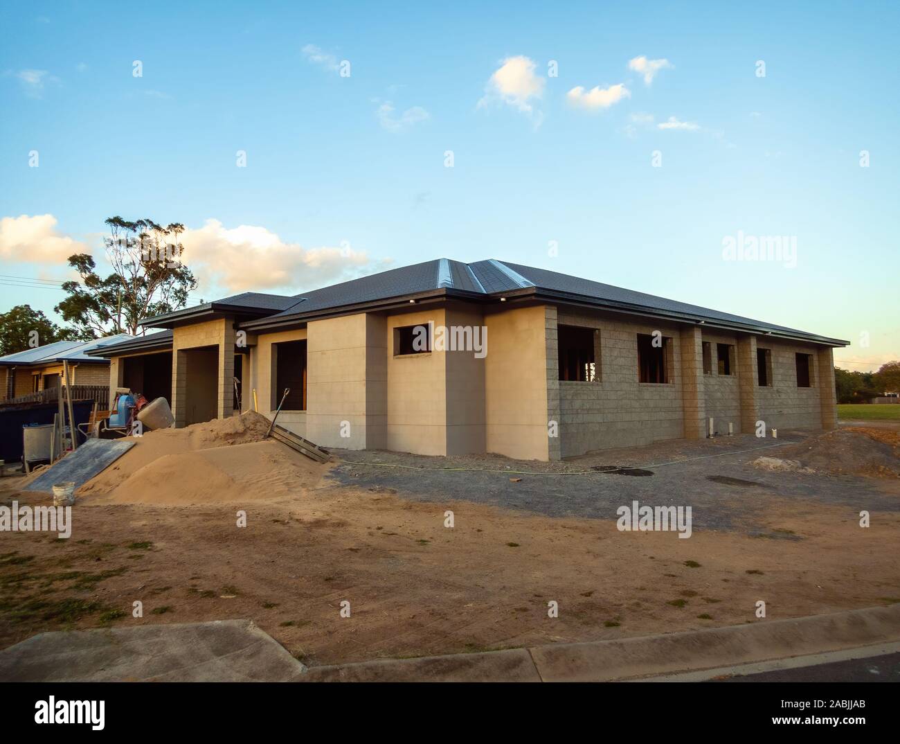 A suburban home under construction in a new town subdivision Stock ...