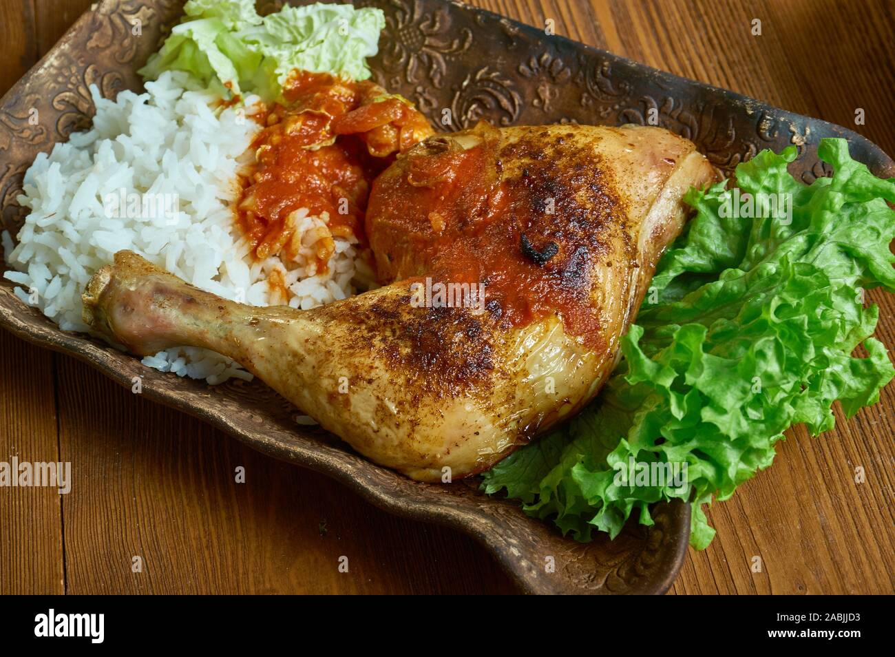 Moussaka , Moambe chicken Congolese cuisine, Traditional assorted ...