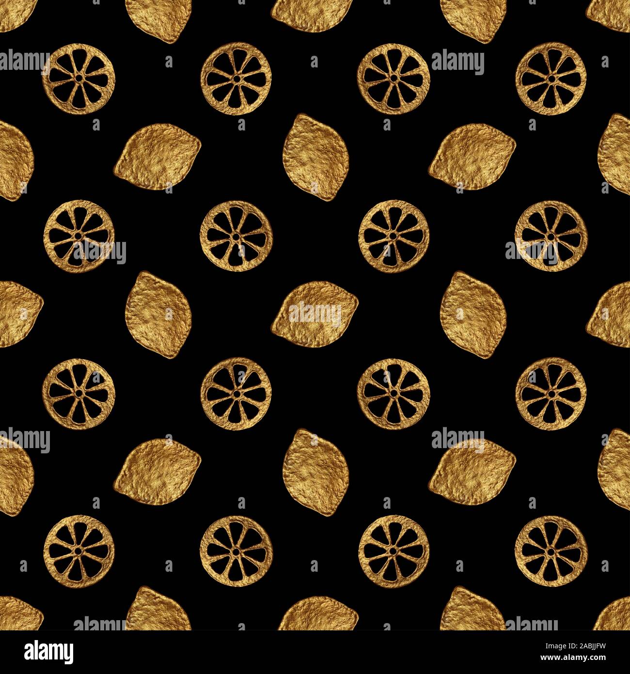 Lemons gold hand painted seamless pattern. Abstract citrus golden ...