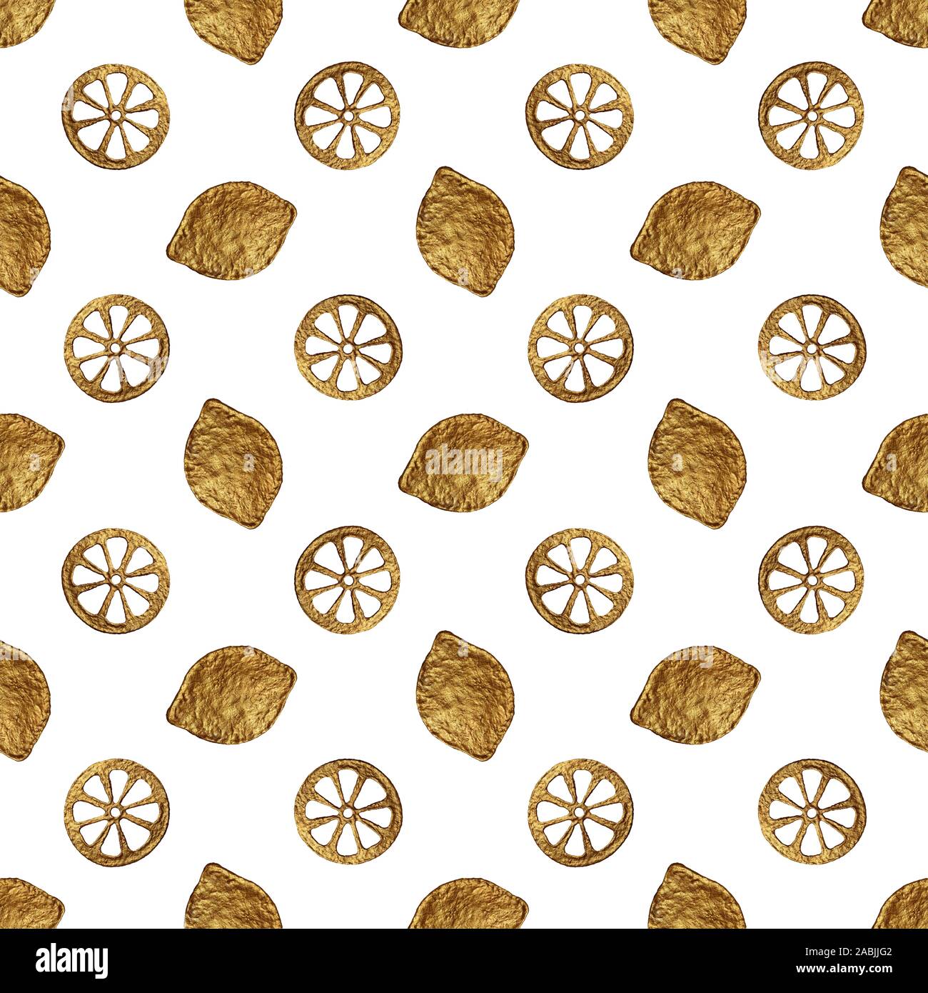 Lemons gold hand painted seamless pattern. Abstract citrus golden ...
