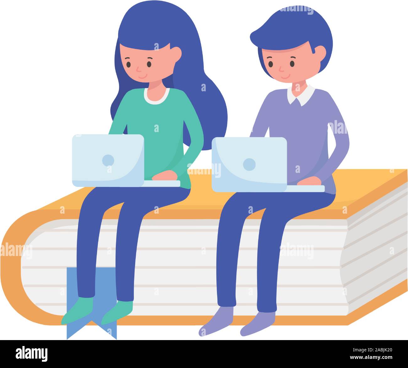 student boy and woman with laptop in book education learning online ...