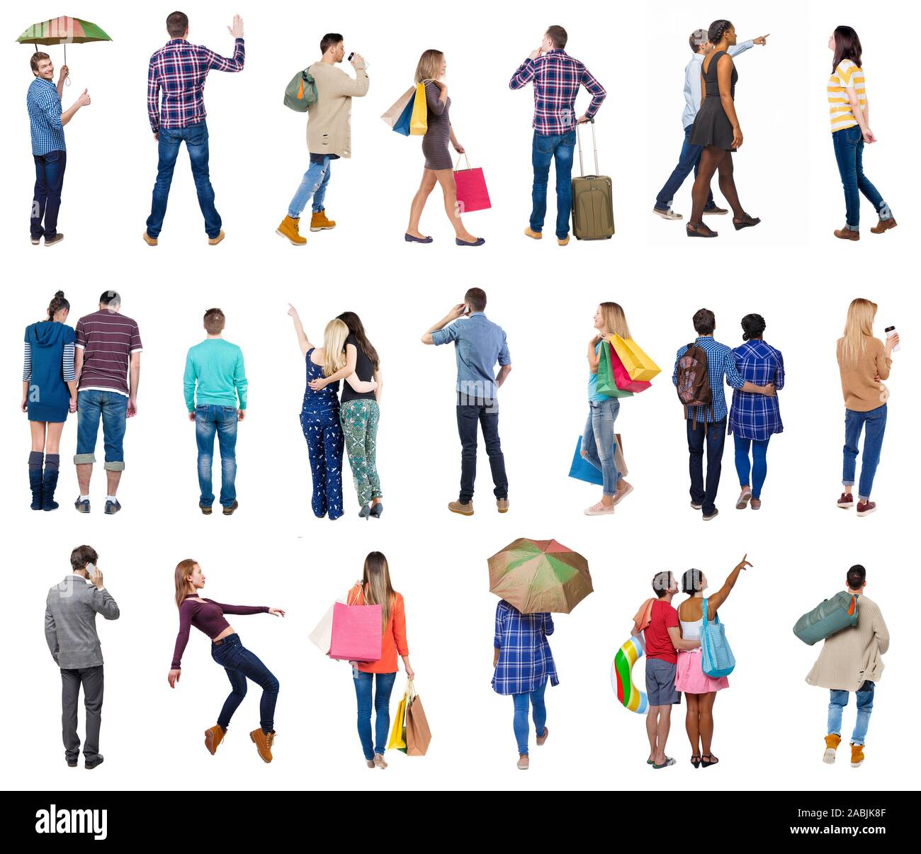 Collection " Back view people ". Rear view people set. backside view of ...