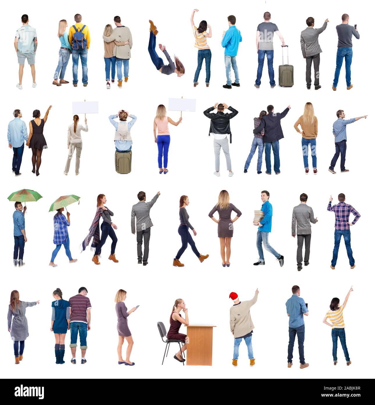 Collection " Back view people ". Rear view people set. backside view of ...