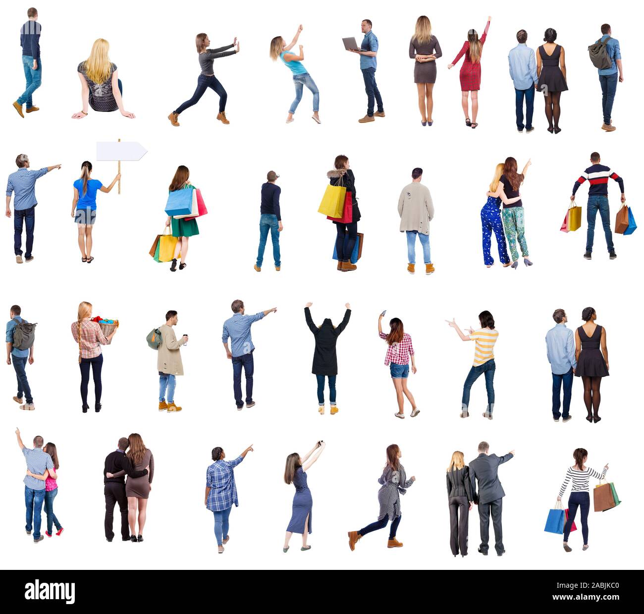 Collection " Back view people ". Rear view people set. backside view of ...