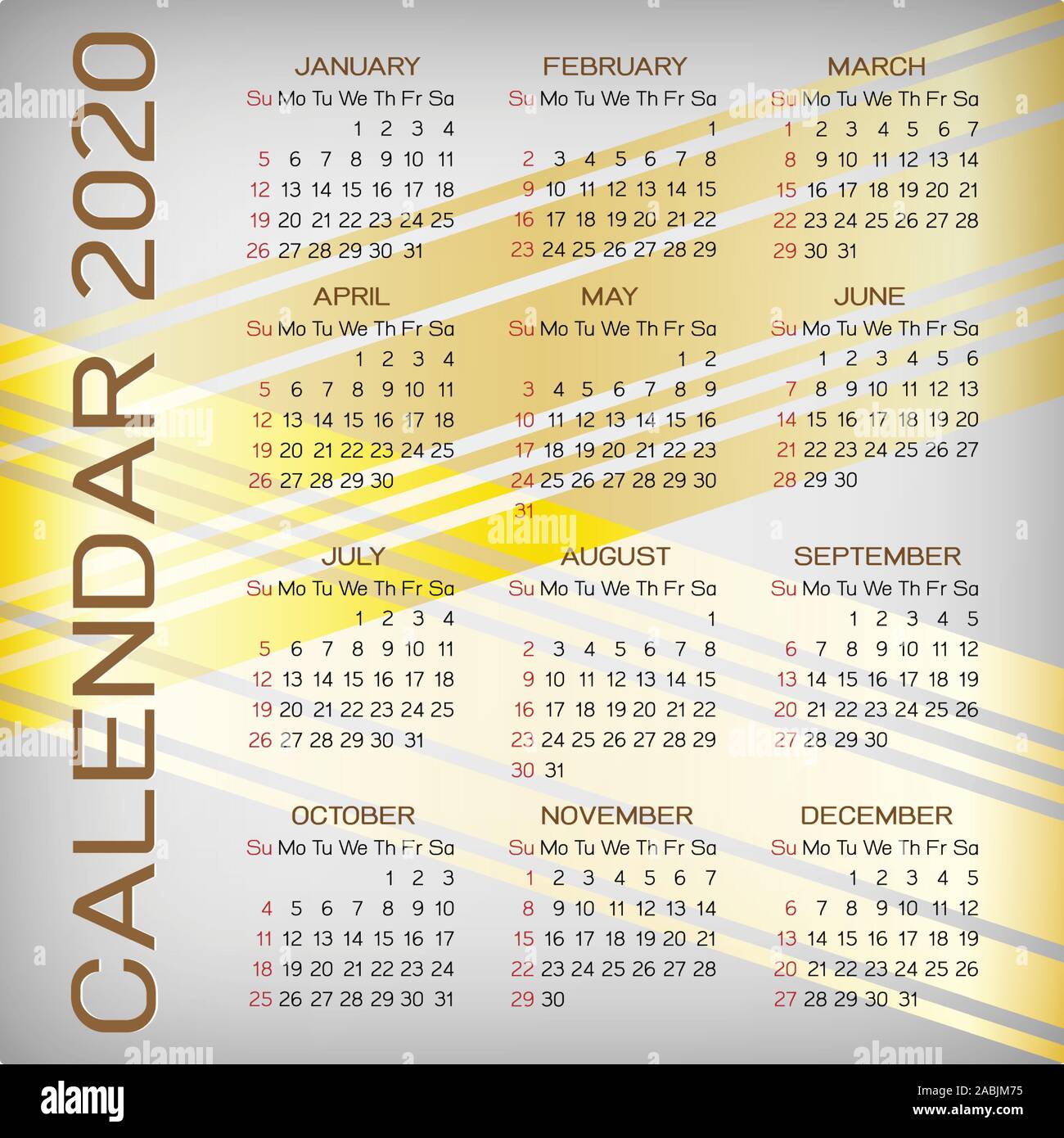 Design calendar 2020 template with gold ribbon, stock vector Stock ...