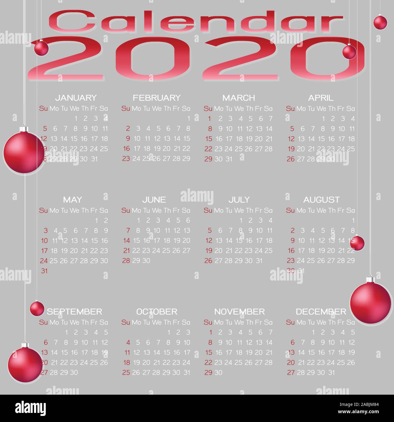 Design calendar 2020 template with festival ball, stock vector Stock ...