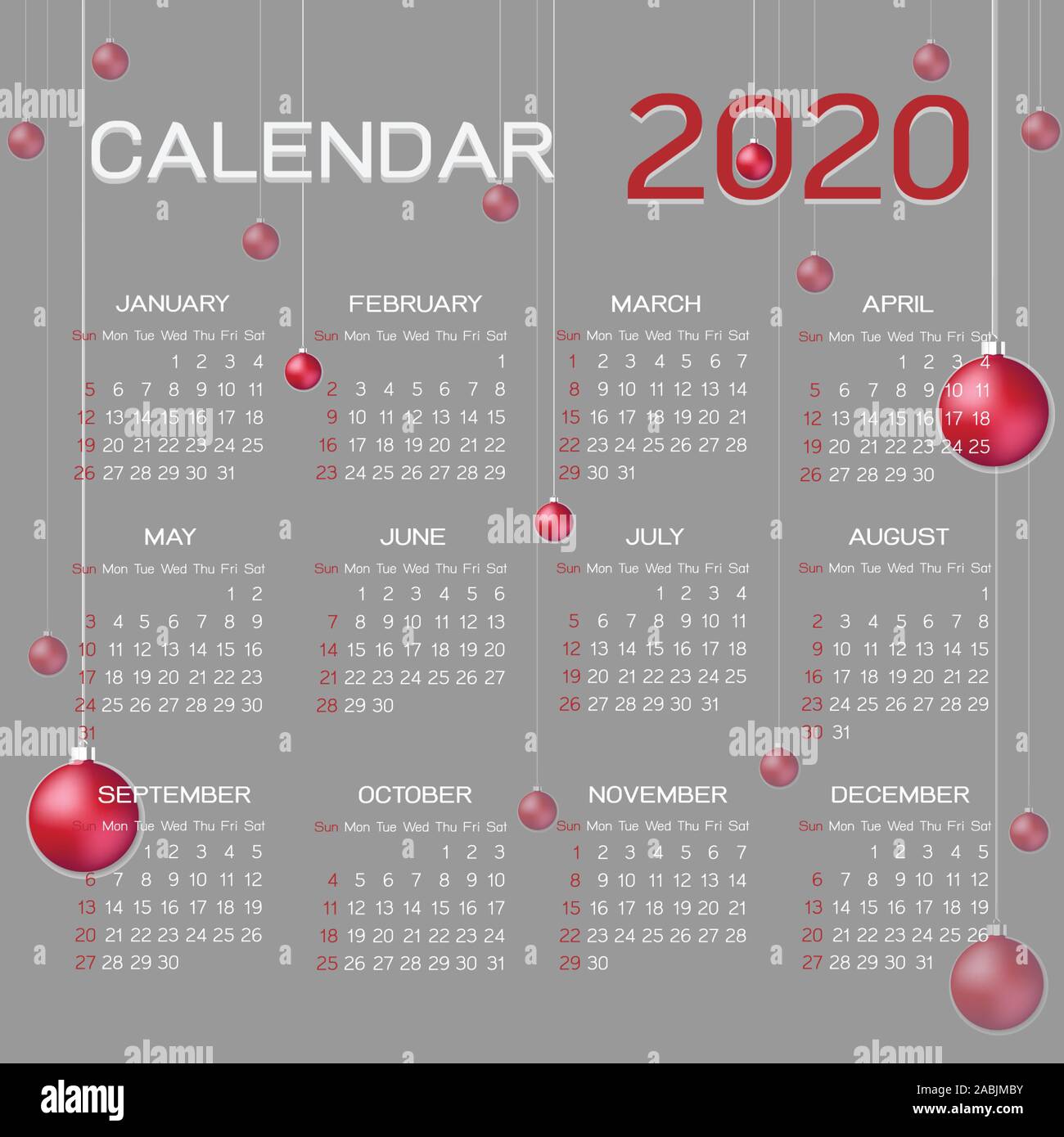 Design festival ball calendar 2020 template, stock vector Stock Vector ...