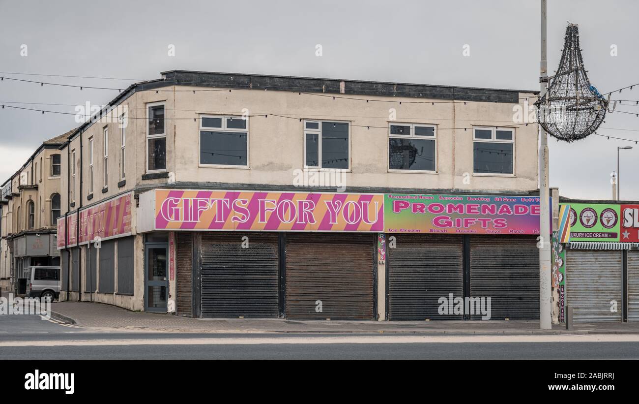 Blackpool, England, UK - April 28, 2019: A closed shop on the Promenade ...