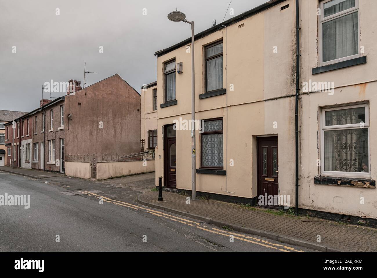 Blackpool, England, UK - April 28, 2019: Grey clouds over run down ...