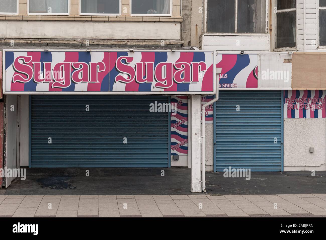 Blackpool, England, UK - April 28, 2019: A closed shop on the Promenade ...