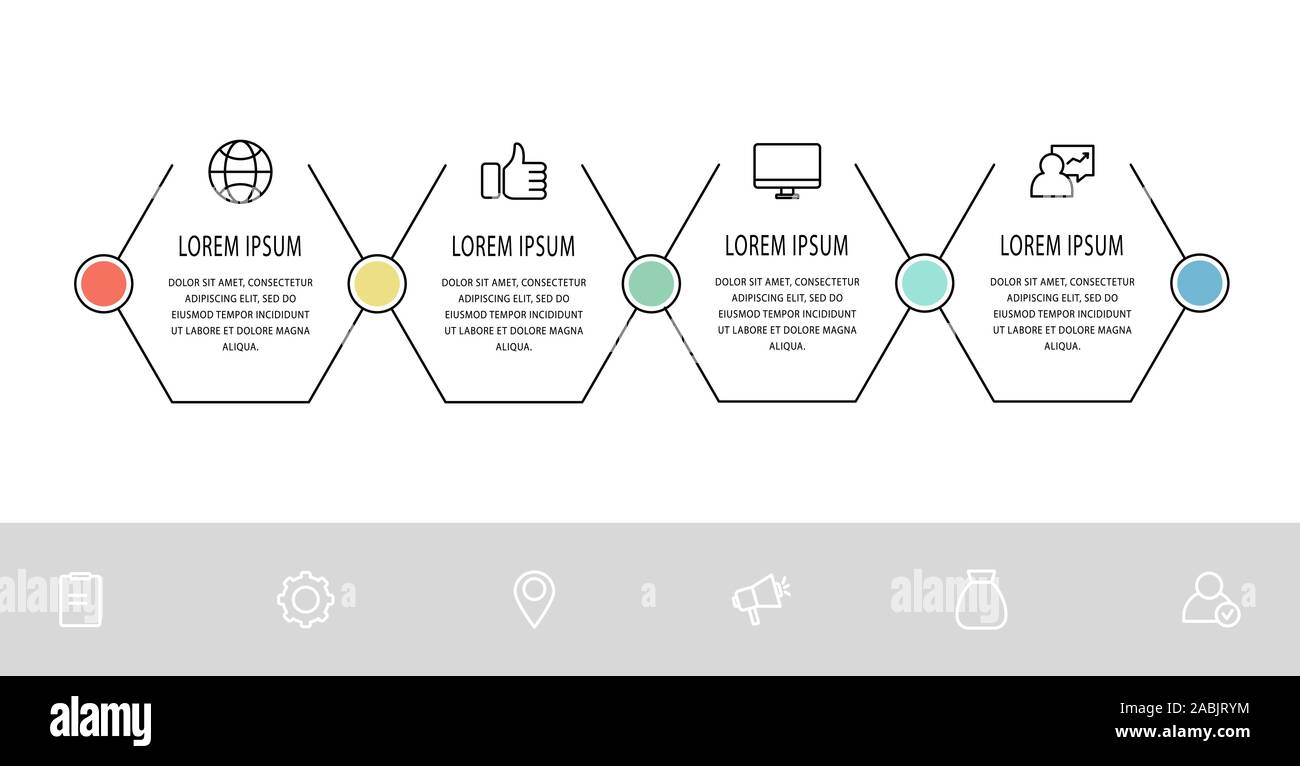 Vector flat infographic template. Line hexagon with text and icons for ...