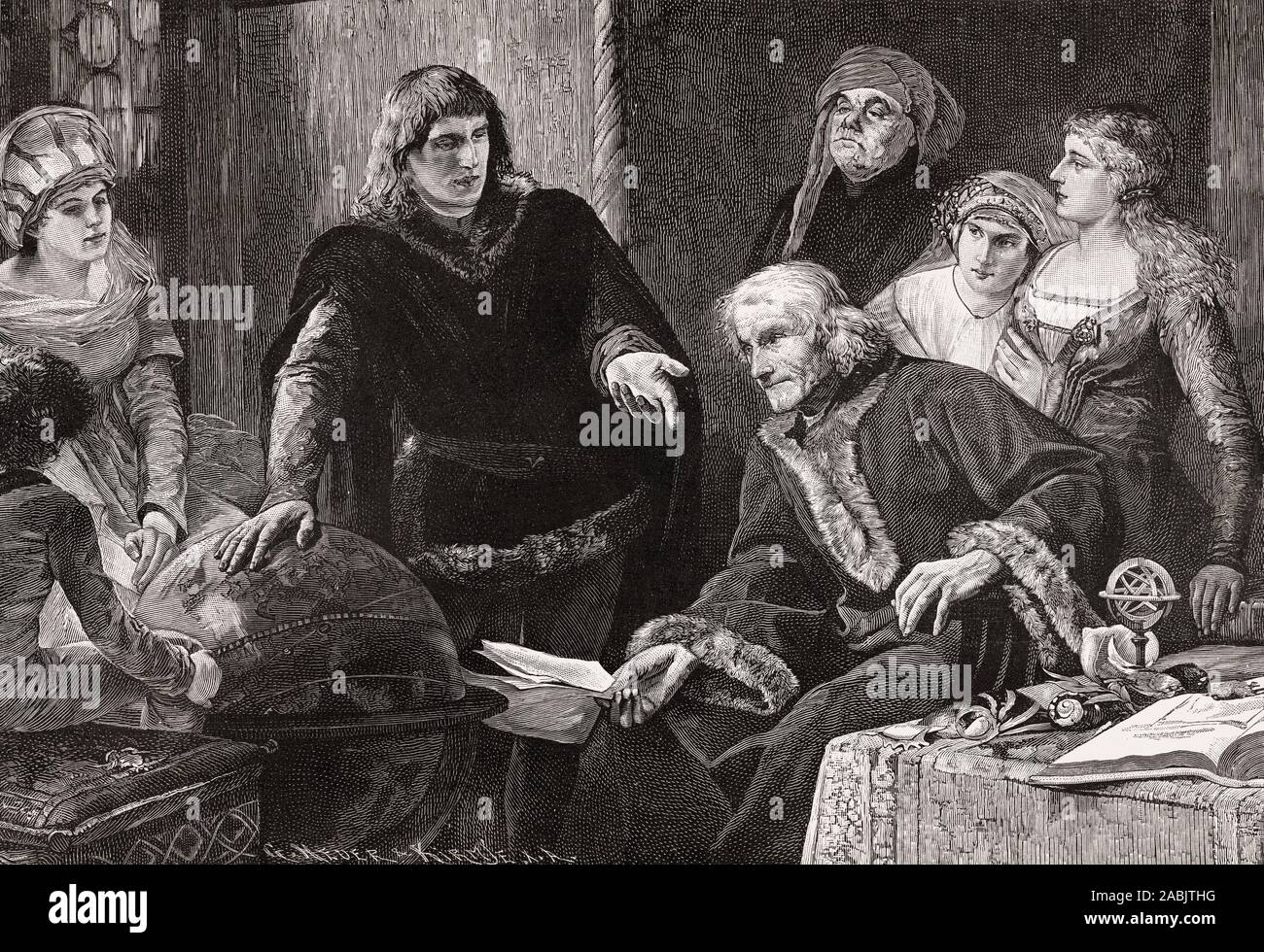 Martin von Behaim, German astronomer, showing his globe, Nuremberg ...