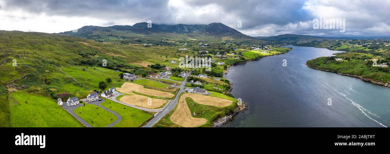 Aerial view of Teelin Bay in County Donegal on the Wild Atlantic Way in ...