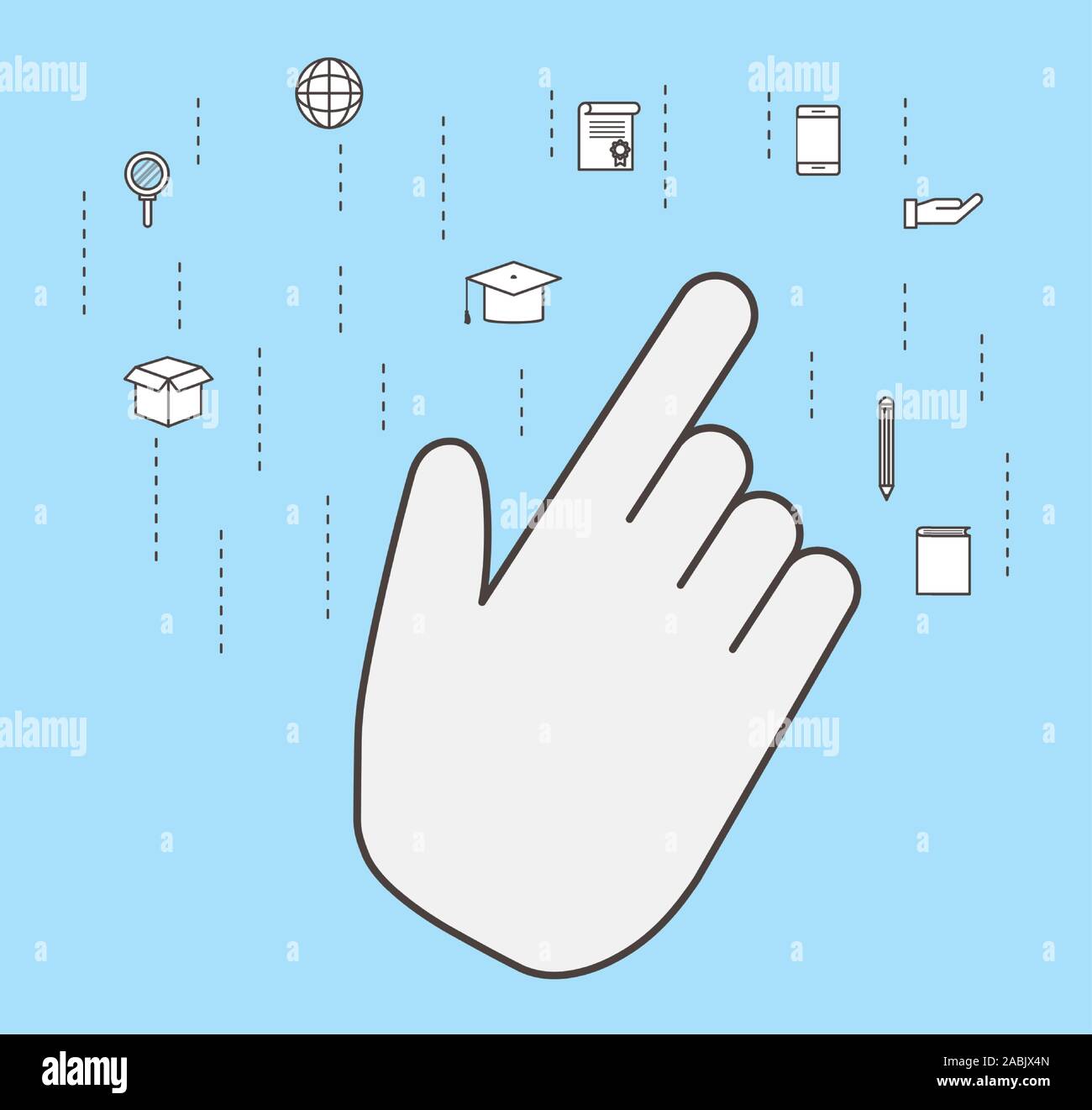 Hand cursor and social media icon set, Multimedia apps communication ...