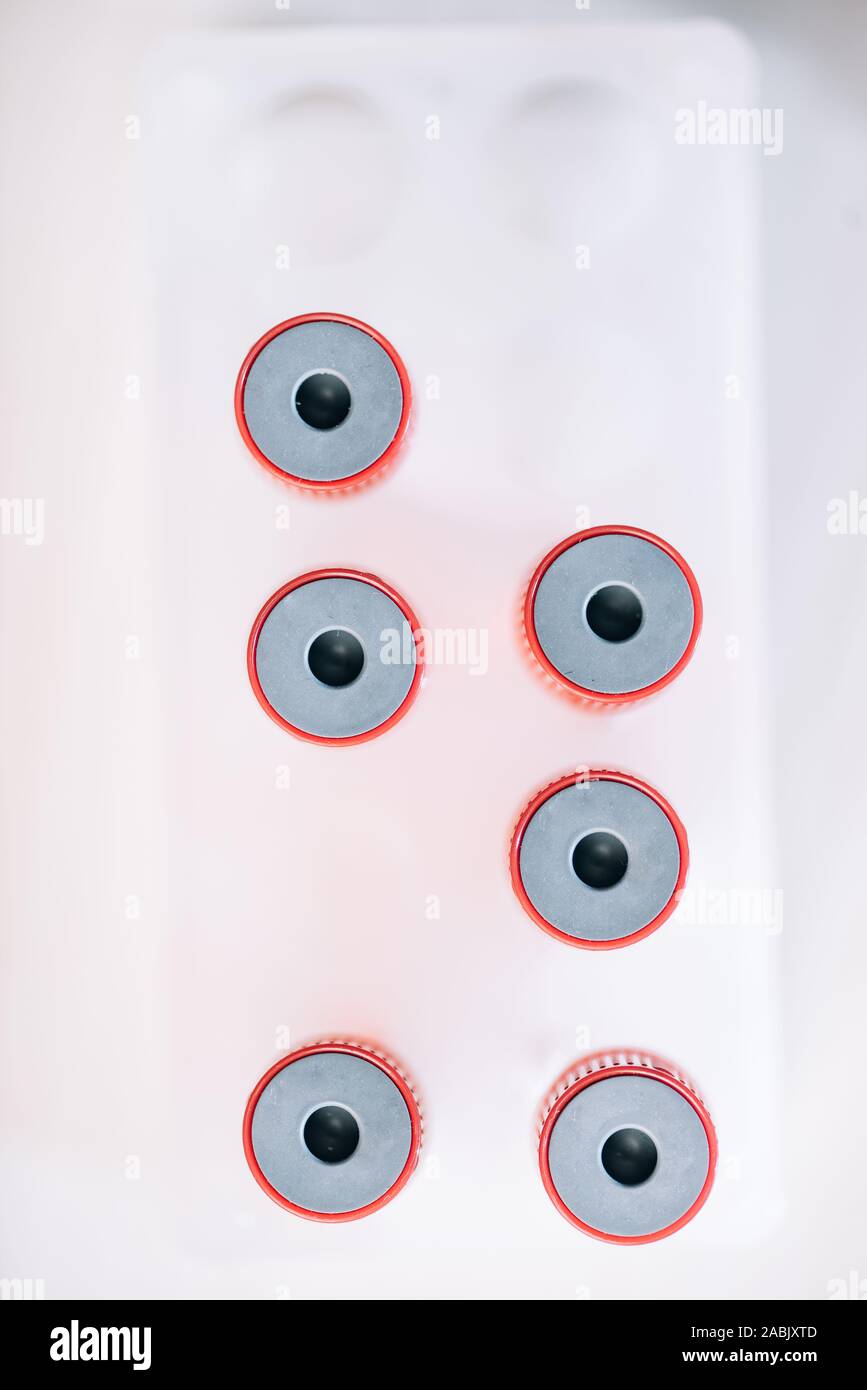 top view of red test tubes with samples Stock Photo - Alamy