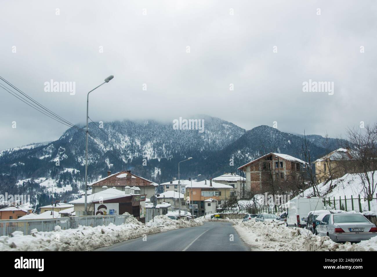 Smolyan ,Bulgaria - Street in the city of Smolyan, the winter road and ...