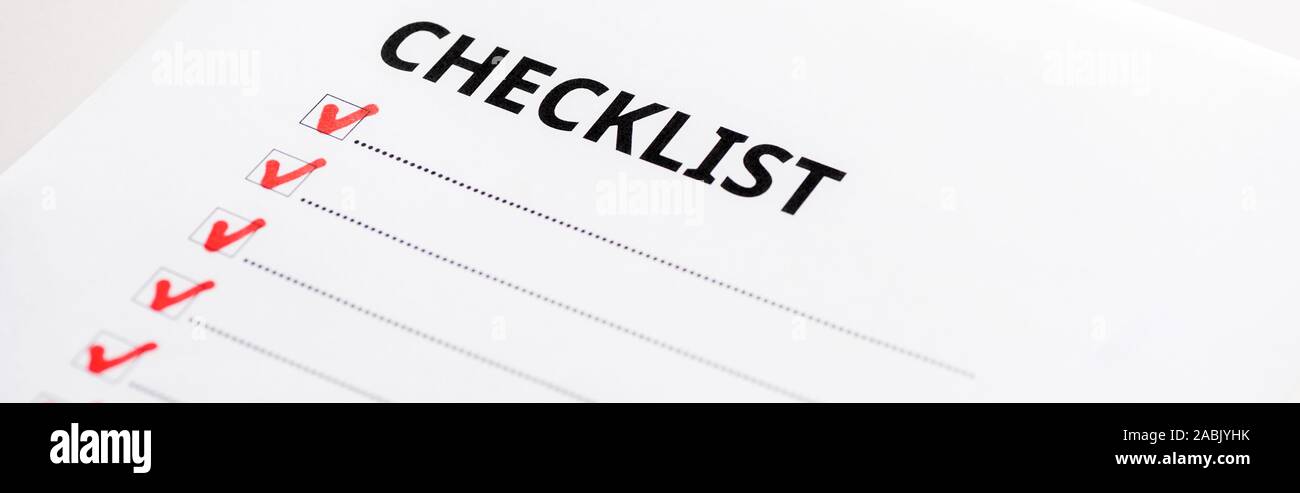 panoramic shot of paper with checklist letters Stock Photo - Alamy