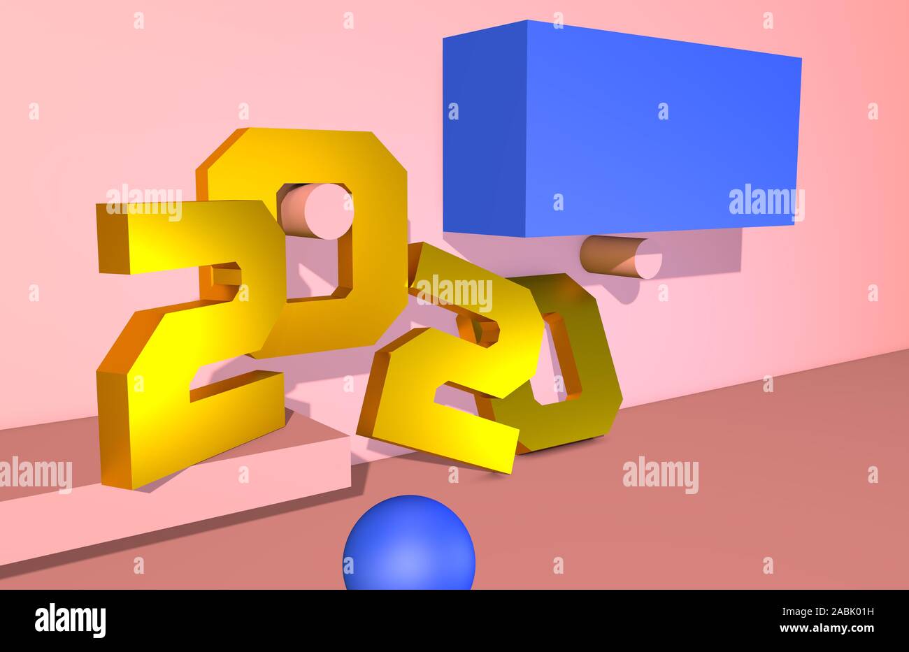 2020 year golden sign with pink background. 3D illustration Stock Photo ...