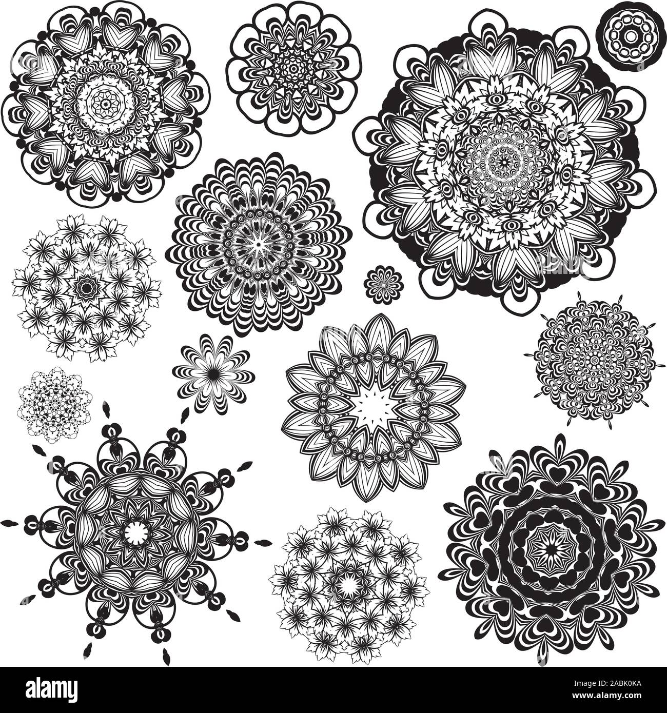 Round flower ornament in black and white, zentangle style Stock Vector ...