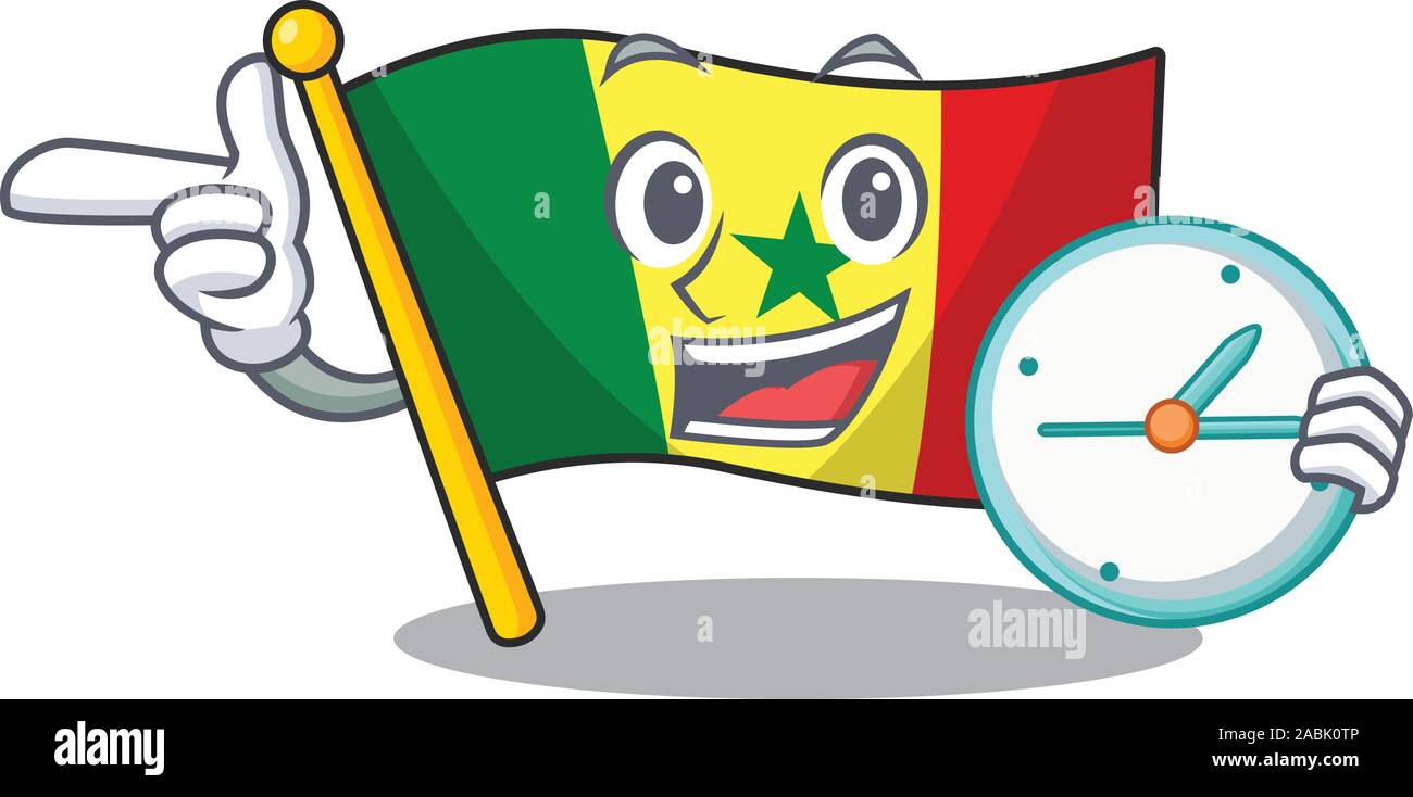 With clock smiling Flag Senegal cartoon character style Stock Vector ...