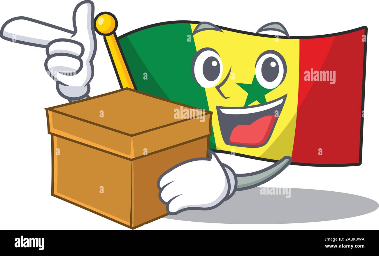 With box Super Funny Flag Senegal cartoon character style Stock Vector ...