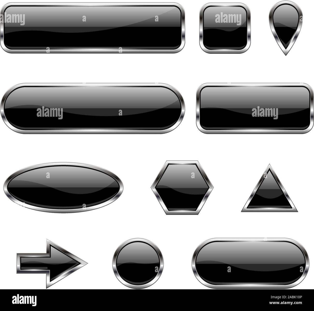 Black 3d icons. Glass shiny buttons Stock Vector Image & Art - Alamy