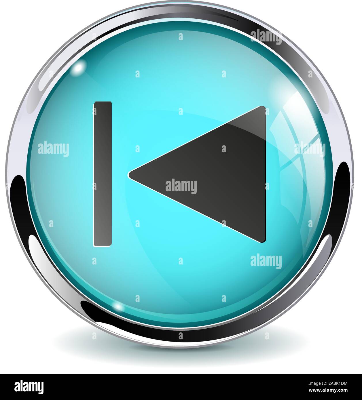 Web button Rewind. Blue glass 3d icon with metal frame Stock Vector ...