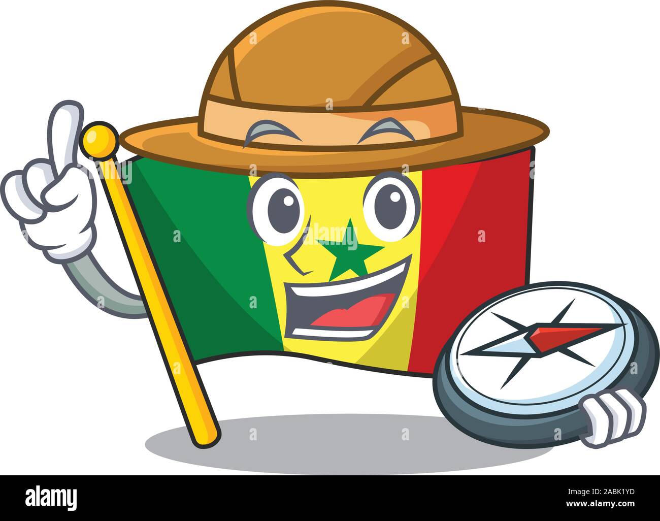 Explorer Flag Senegal cartoon character holding a compass Stock Vector ...