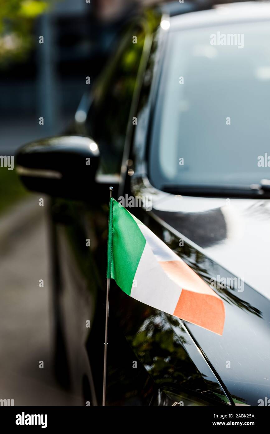 selective focus of irish flag on modern black car Stock Photo - Alamy