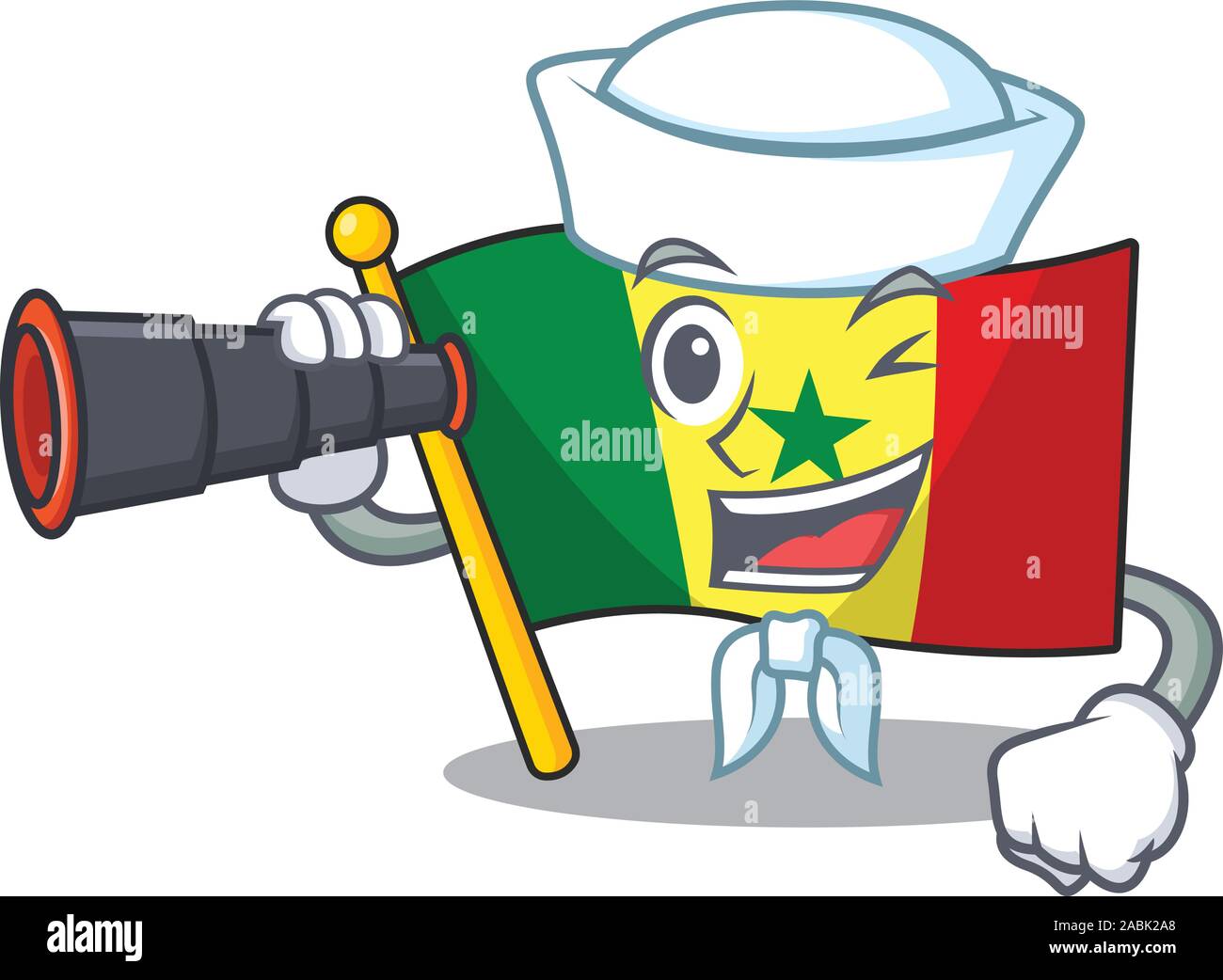 Smiling happy Sailor with binocular Flag Senegal cartoon design Stock ...