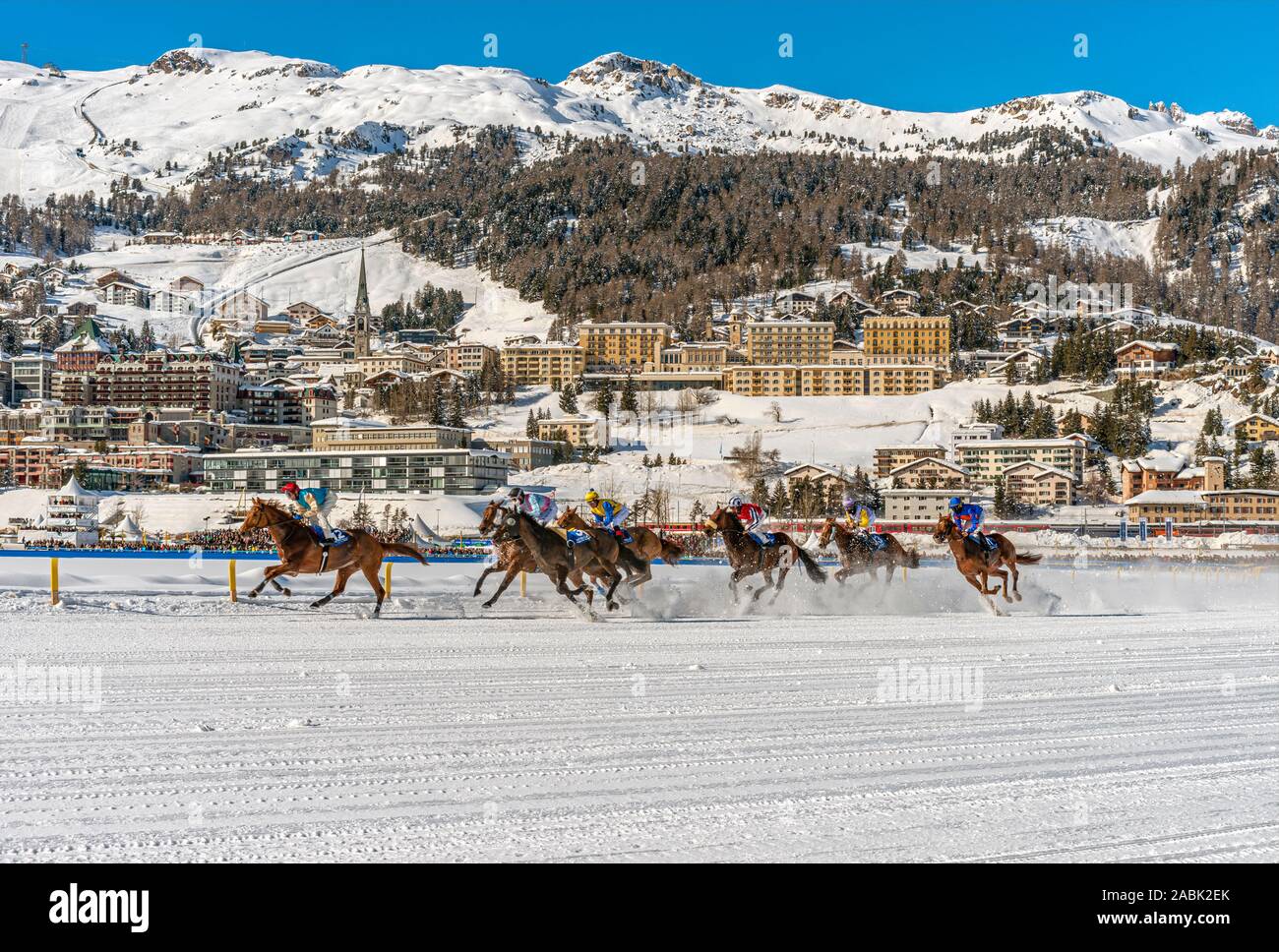 White Turf horse race in front of St.Moritz Dorf, Switzerland Stock ...