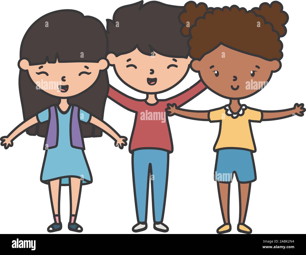 happy little boy and girls cartoon hands up vector illustration Stock ...