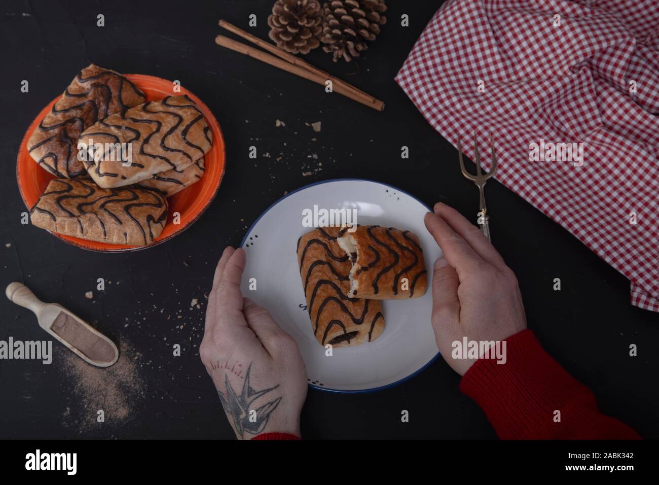 Overhead view hands taking hi-res stock photography and images - Alamy